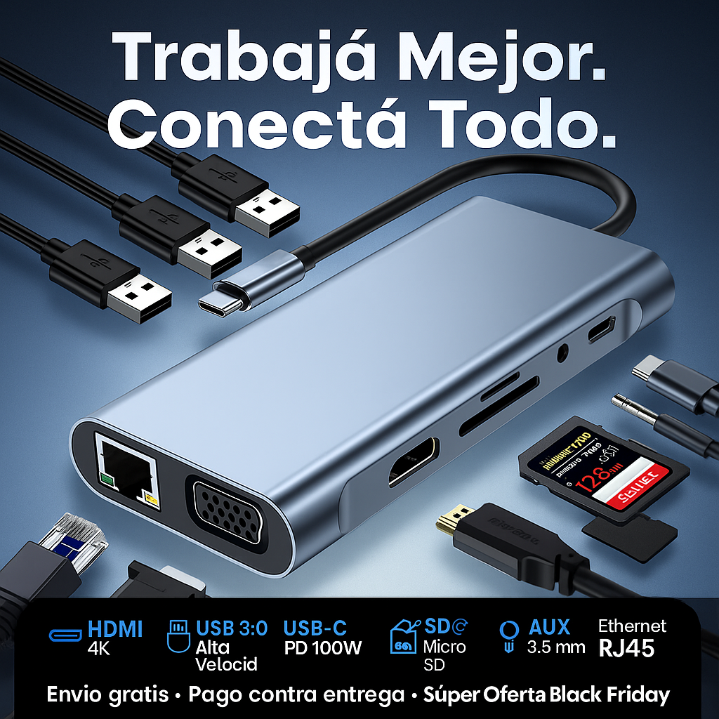 UltraHub 11 - Te da 11 puertos reales para conectar todo sin enredos ...